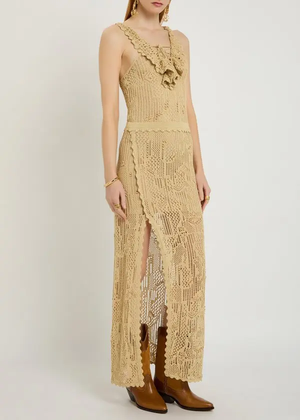 Isabel Marant Étoile Ornella Bead-embellished Crochet Maxi Dress - Camel