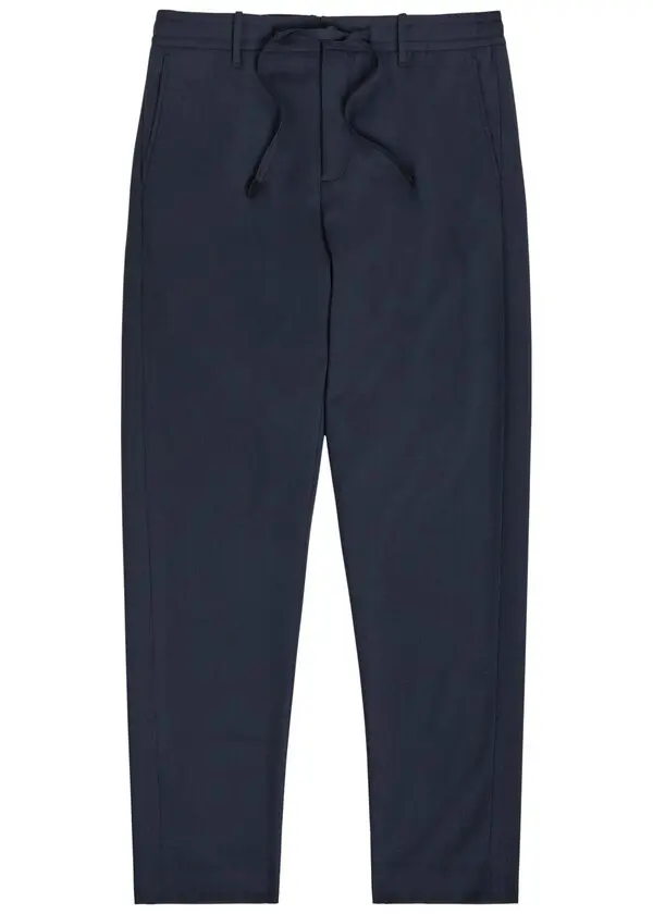 Canali Tapered-leg Wool Trousers - Navy