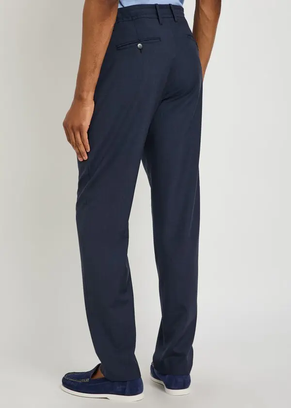 Canali Tapered-leg Wool Trousers - Navy