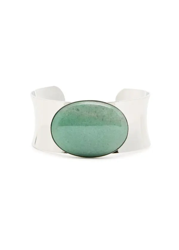 JENNIFER BEHR Johanna Rhodium-plated Cuff With Aventurine Gemstone - Dark Green