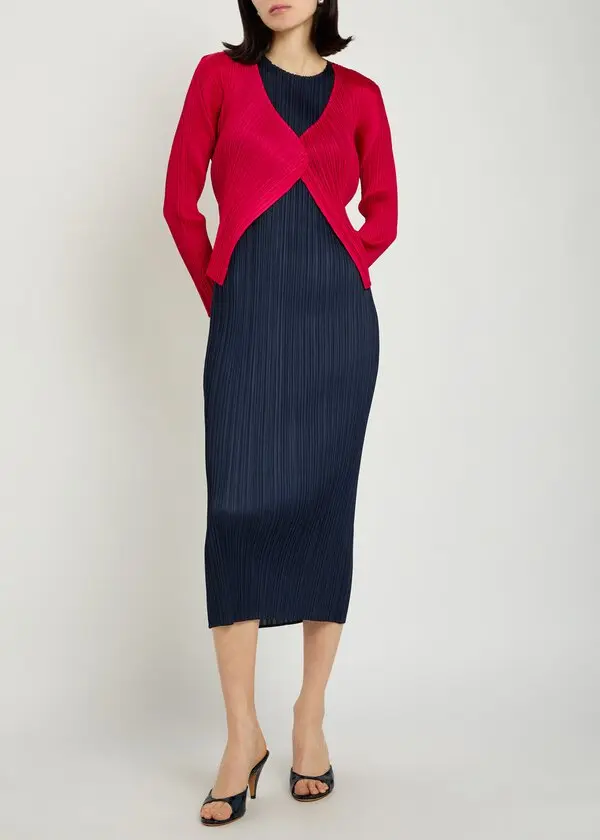 Issey Miyake Pleated Woven Cardigan - Red