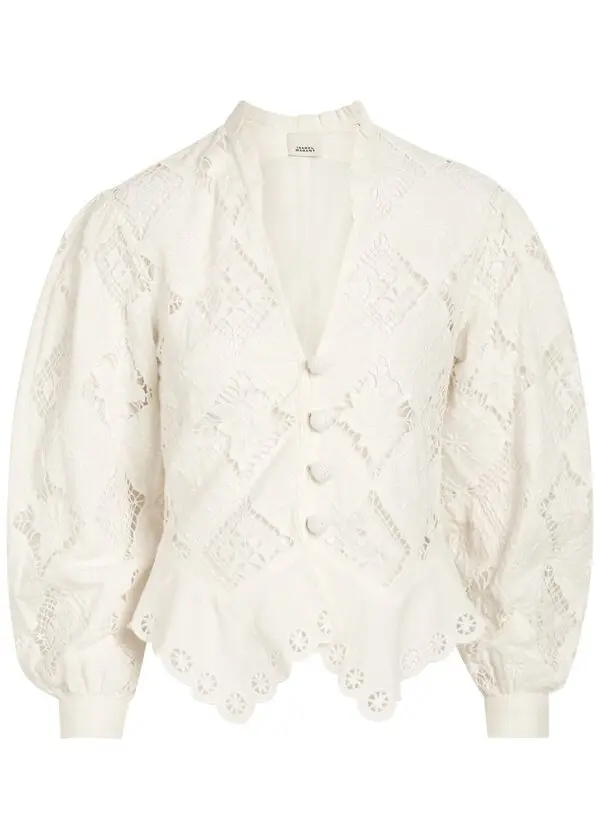 Isabel Marant Étoile Nina Cutwork Embroidered Cotton And Linen-blend Blouse - White