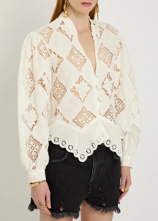 Isabel Marant Étoile Nina Cutwork Embroidered Cotton And Linen-blend Blouse - White