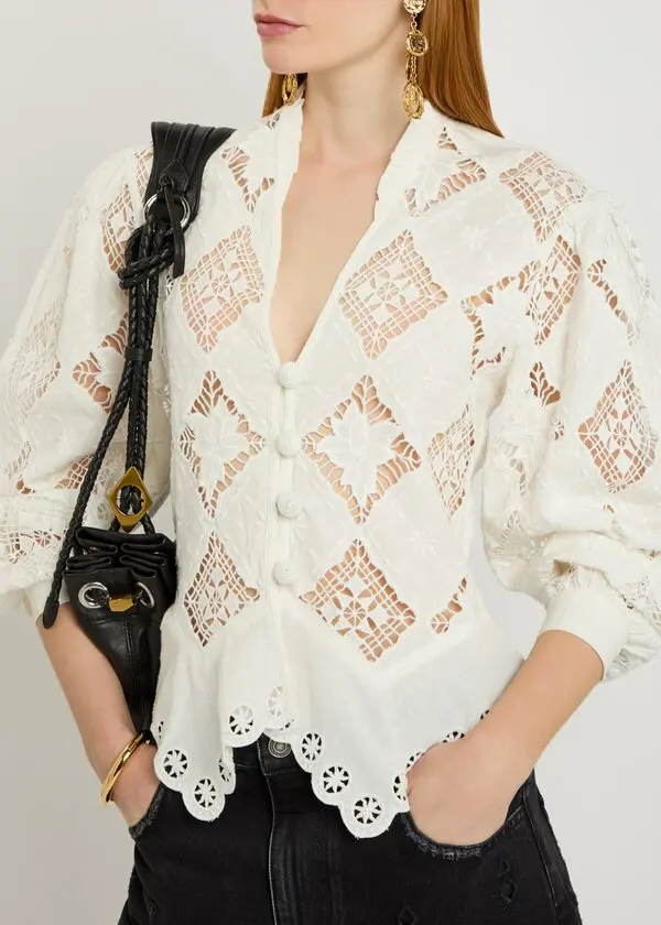 Isabel Marant Étoile Nina Cutwork Embroidered Cotton And Linen-blend Blouse - White
