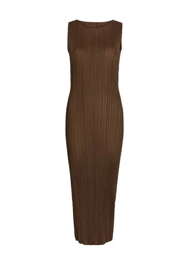 Issey Miyake Pleated Midi Dress - Brown