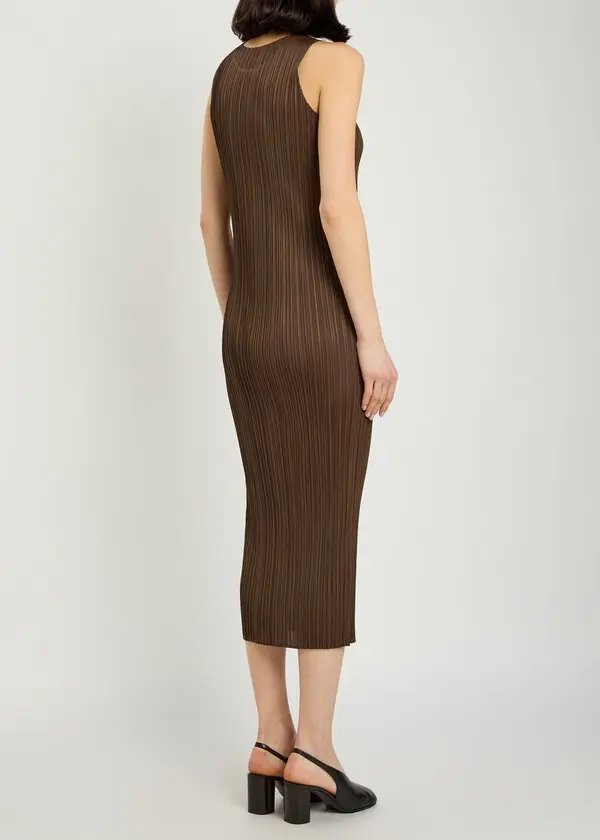 Issey Miyake Pleated Midi Dress - Brown