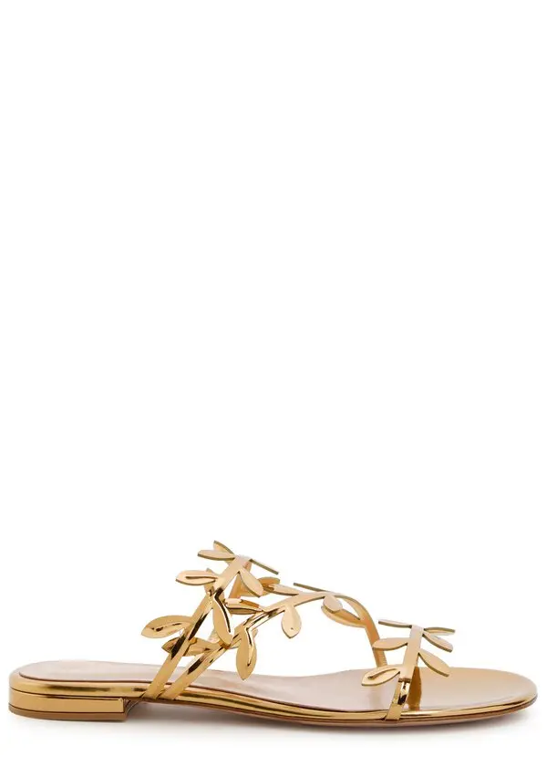 GIANVITO ROSSI Flavia Leaf Metallic Leather Sandals - Gold