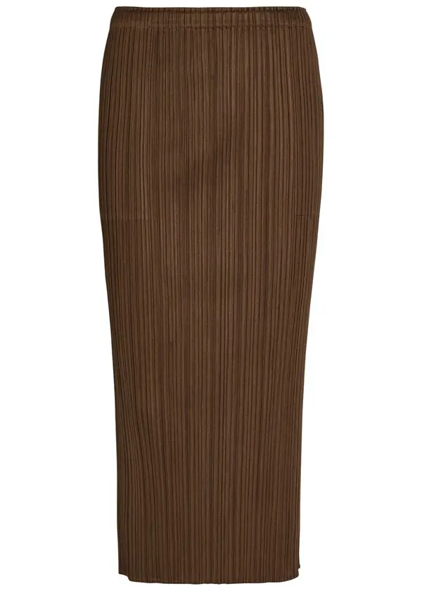 Issey Miyake Pleated Midi Skirt With Elasticated Waistband - Brown
