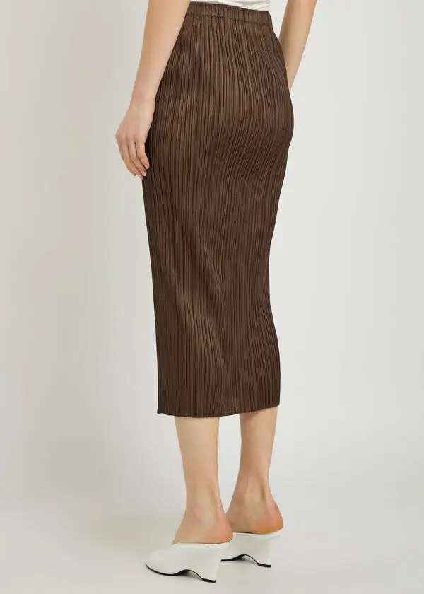 Issey Miyake Pleated Midi Skirt With Elasticated Waistband - Brown