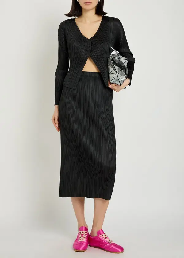 Issey Miyake Woven Pleated Cardigan - Black