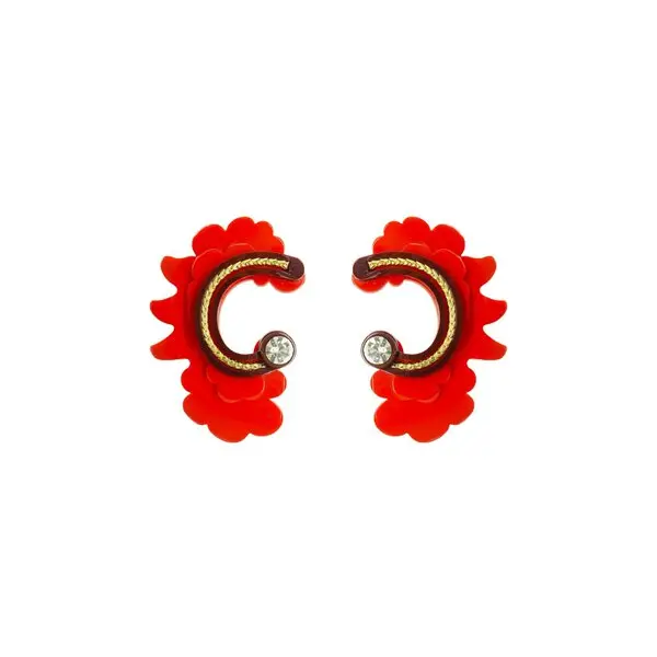 GISSA BICALHO Handmade Acrylic Flower Ella Earrings With Crystal Detailing - Red