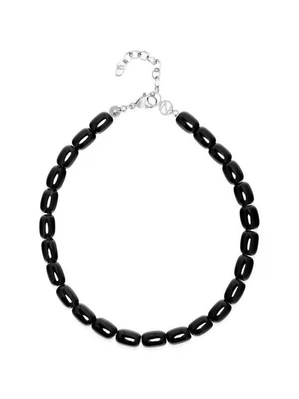 NIALAYA JEWELRY Beaded Onyx Necklace - Silver