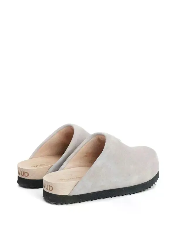WUD Suede Slip-on Clogs With Wooden Insole