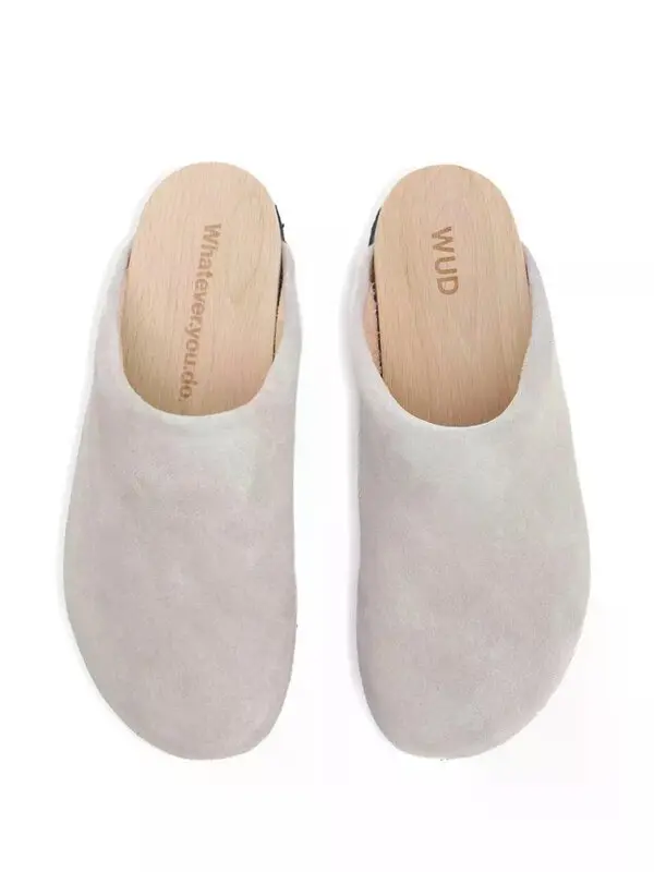 WUD Suede Slip-on Clogs With Wooden Insole