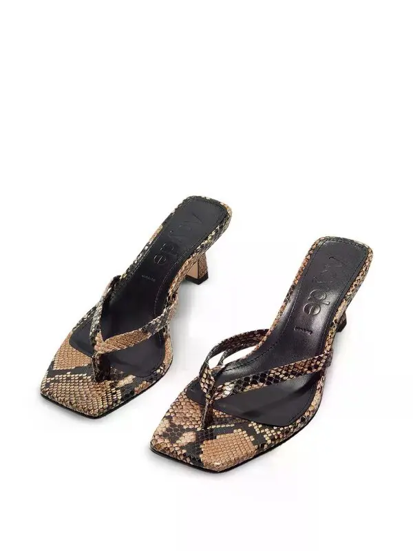 AeydĒ 55mm Snake-effect Kitten Heel Sandals - Neutrals