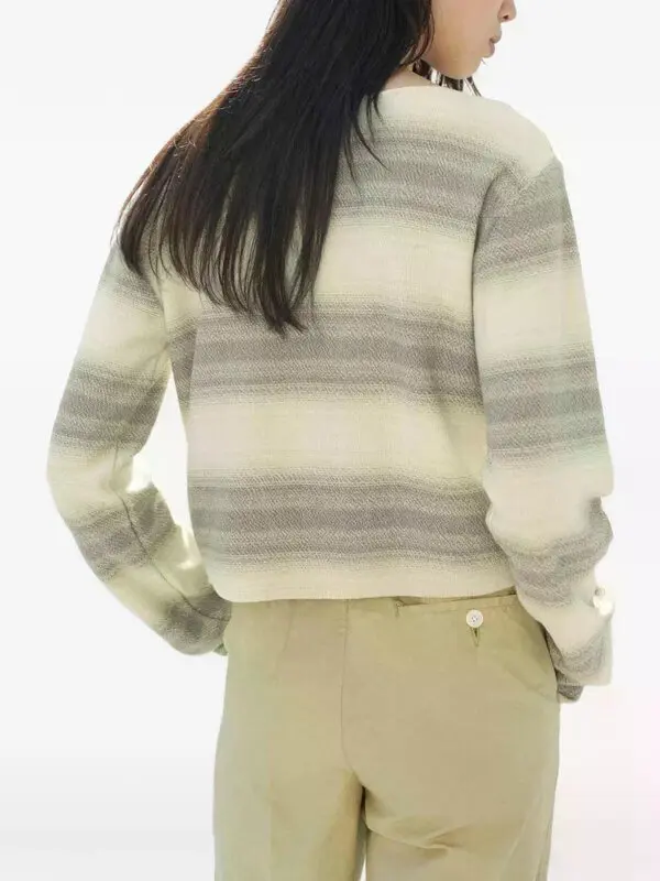 Auralee Striped Boat Neck Long Sleeve Cropped Jumper