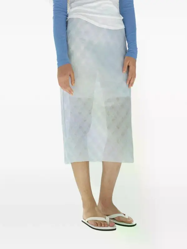 Auralee Light Check Pattern Silk Midi Skirt