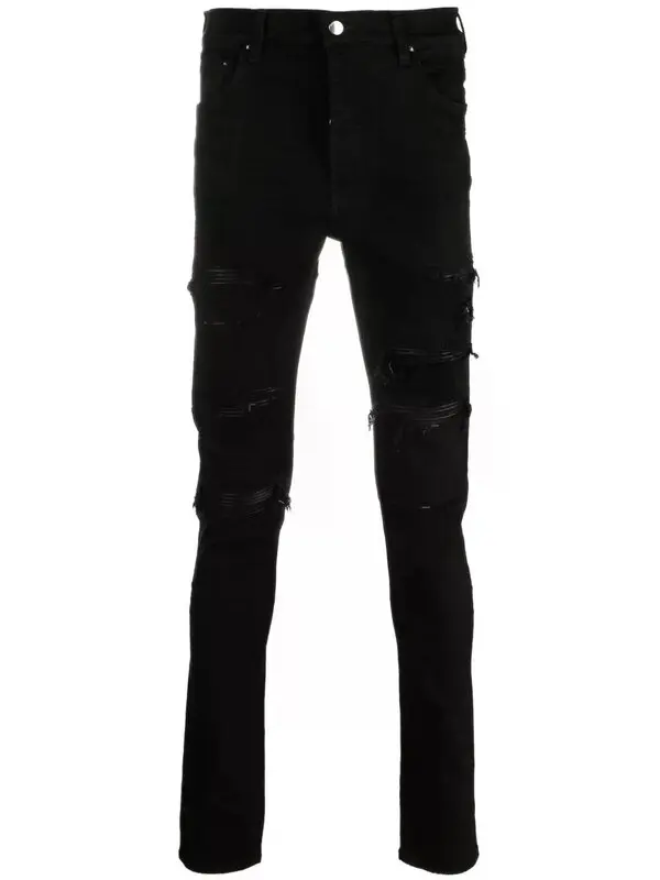 Amiri Cotton Blend Skinny Jeans With Distressed Details - Black