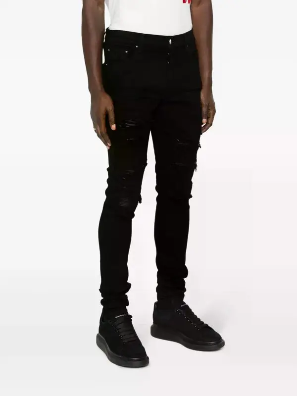 Amiri Cotton Blend Skinny Jeans With Distressed Details - Black
