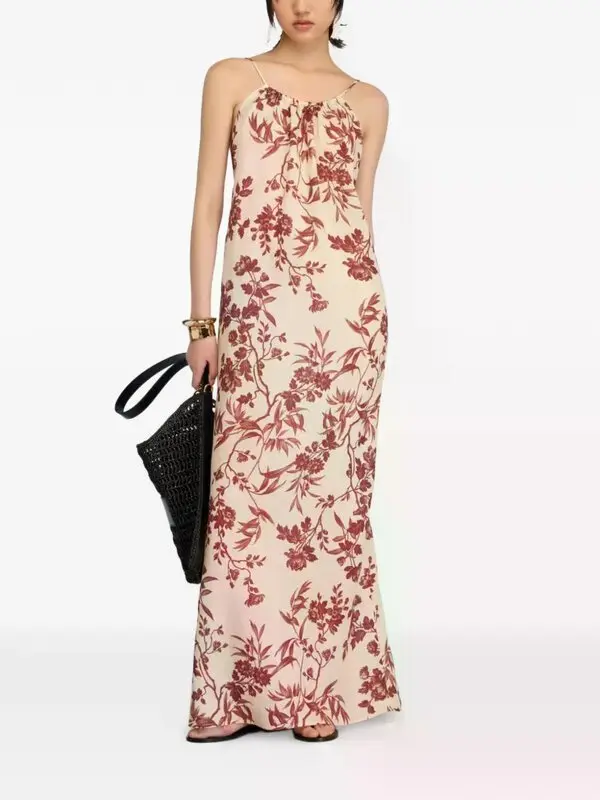 SEMICOUTURE Emmy Floral-print Halterneck Maxi Dress - Neutrals