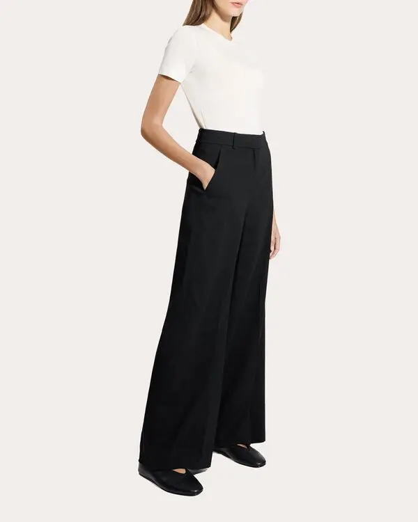 Theory Good Linen High-rise Wide-leg Trousers - Black