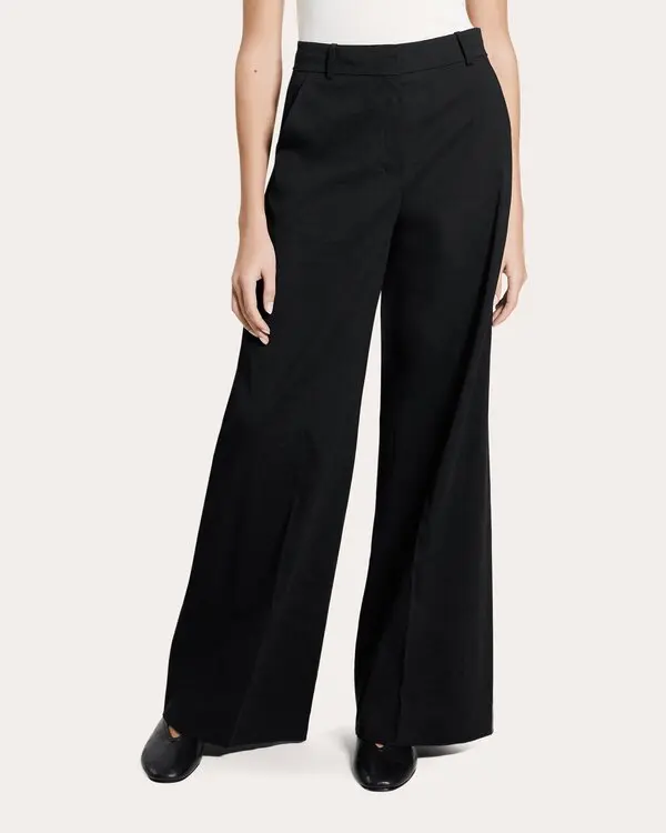 Theory Good Linen High-rise Wide-leg Trousers - Black