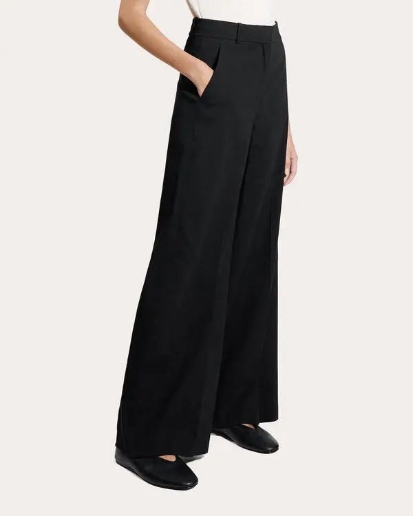 Theory Good Linen High-rise Wide-leg Trousers - Black