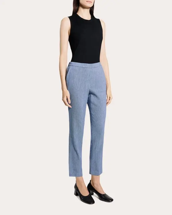 Theory Treeca Fluid Linen Cropped Pull-on Pants - Blue
