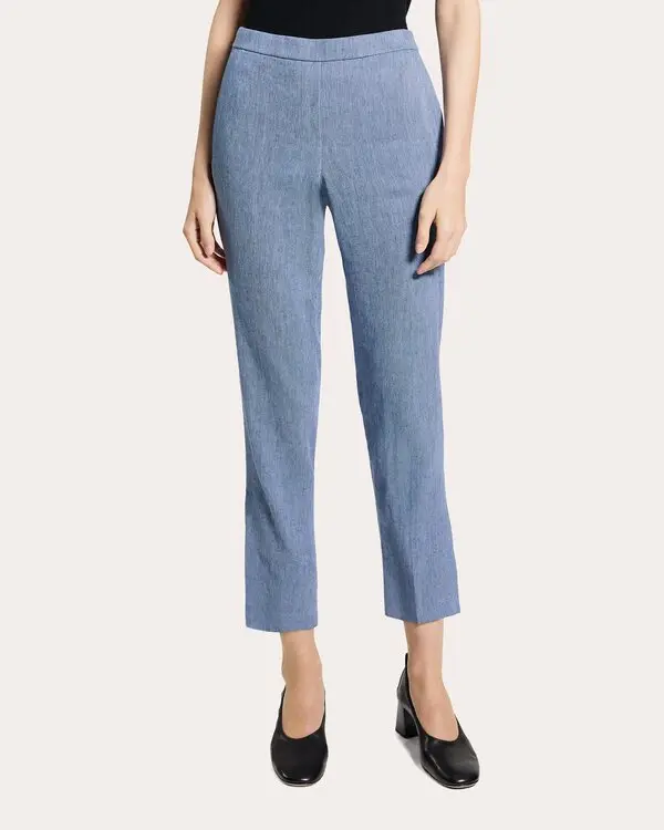 Theory Treeca Fluid Linen Cropped Pull-on Pants - Blue