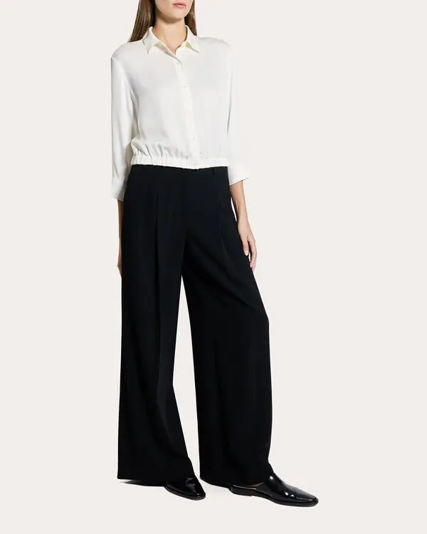 Theory Silk Three-quarter Sleeve Button-up Top