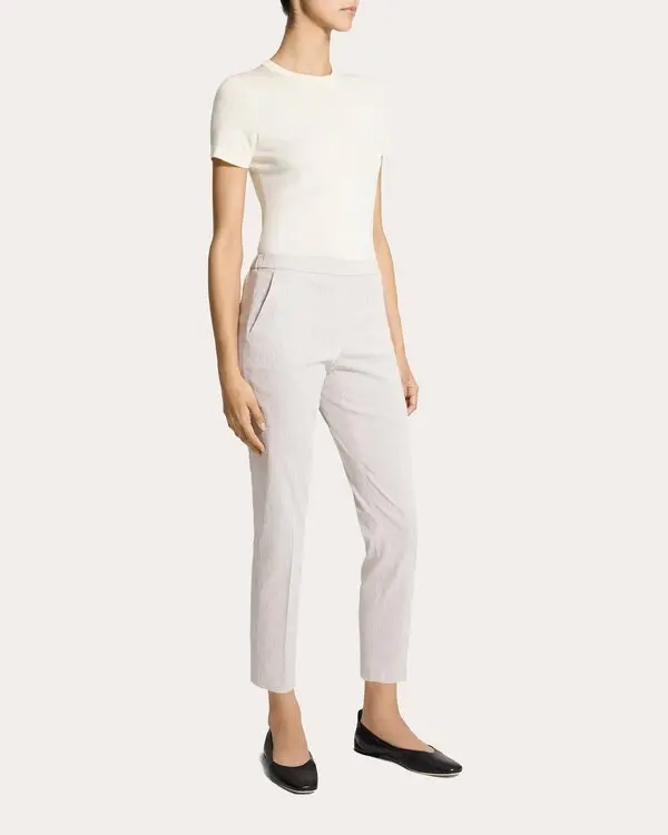 Theory Treeca Textured Linen Cropped Pull-on Pants - Neutral