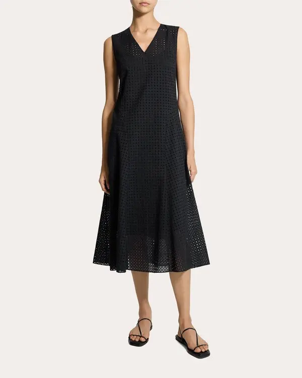 Theory Embroidered Eyelet Cotton Midi Dress
