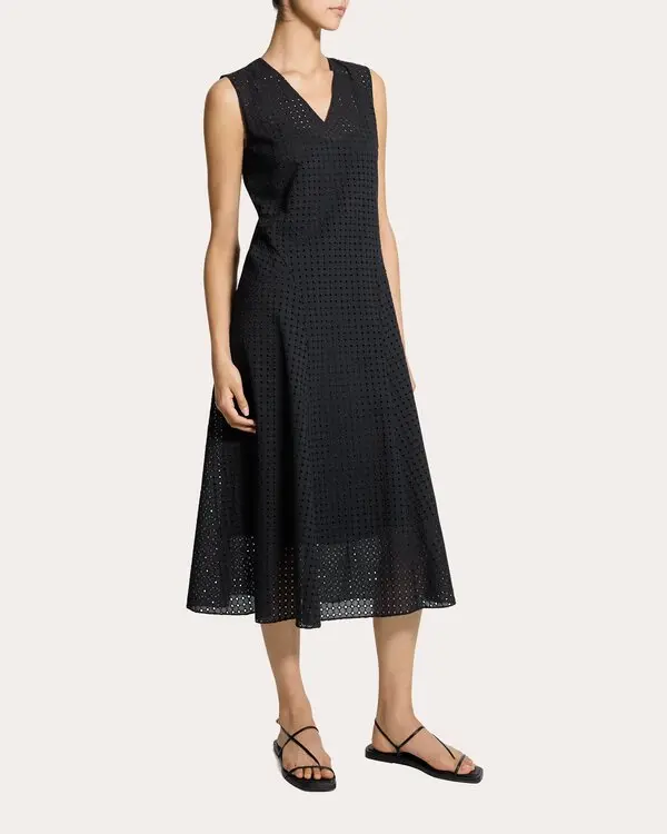 Theory Embroidered Eyelet Cotton Midi Dress