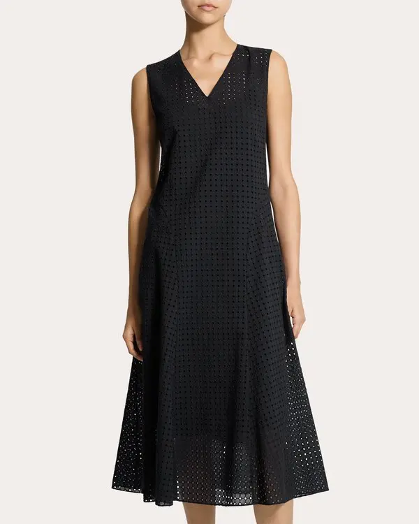 Theory Embroidered Eyelet Cotton Midi Dress