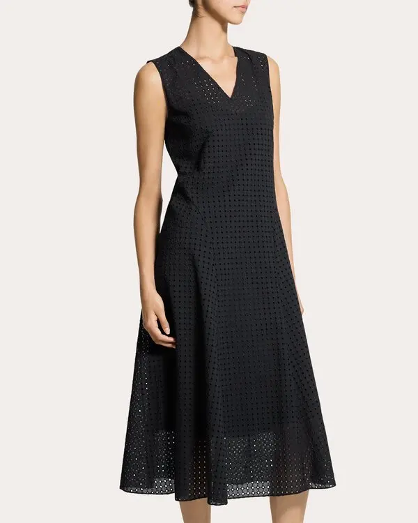 Theory Embroidered Eyelet Cotton Midi Dress