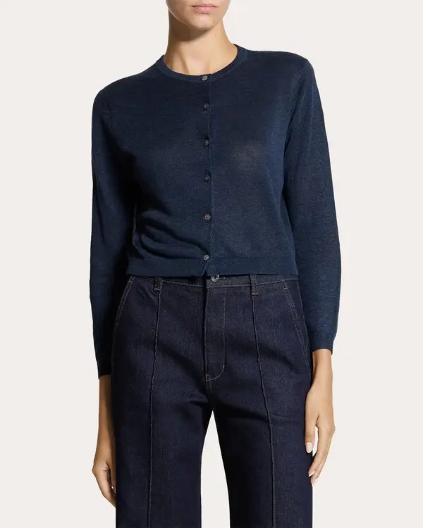 Theory Linen Knit Cropped Cardigan