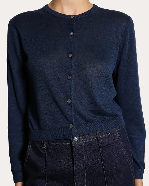 Theory Linen Knit Cropped Cardigan