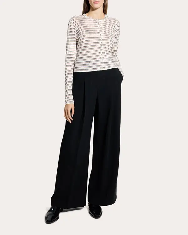 Theory Striped Linen Knit Cropped Cardigan - Neutral