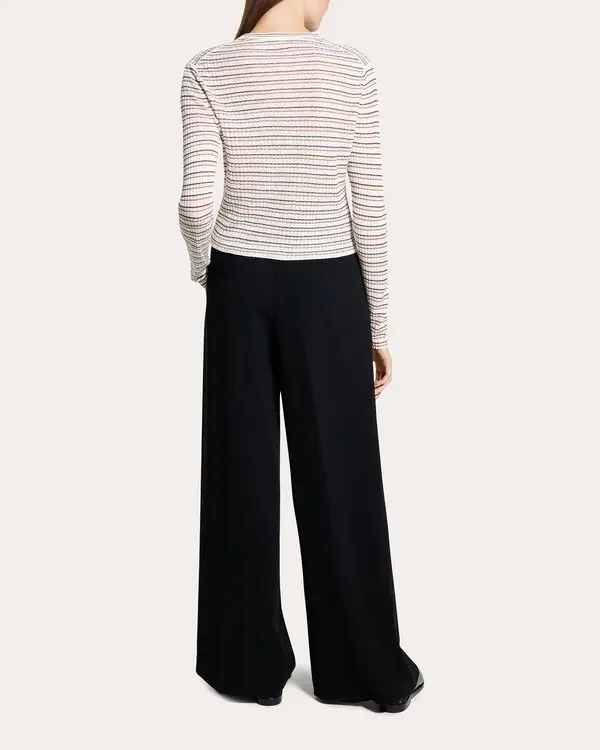 Theory Striped Linen Knit Cropped Cardigan - Neutral