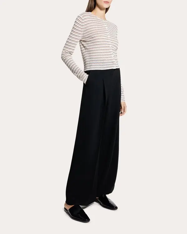 Theory Striped Linen Knit Cropped Cardigan - Neutral