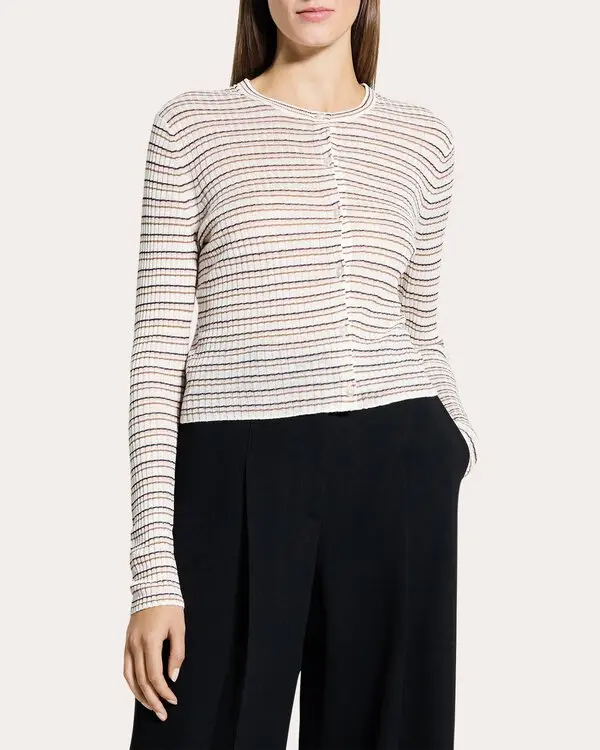 Theory Striped Linen Knit Cropped Cardigan - Neutral