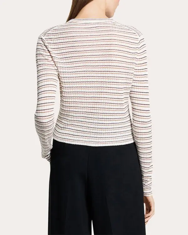 Theory Striped Linen Knit Cropped Cardigan - Neutral
