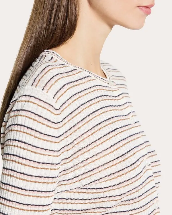 Theory Striped Linen Knit Cropped Cardigan - Neutral