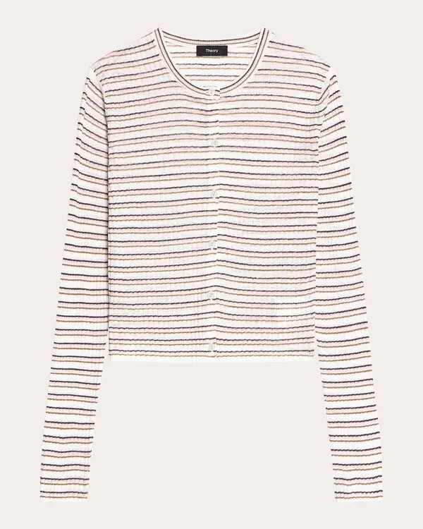 Theory Striped Linen Knit Cropped Cardigan - Neutral