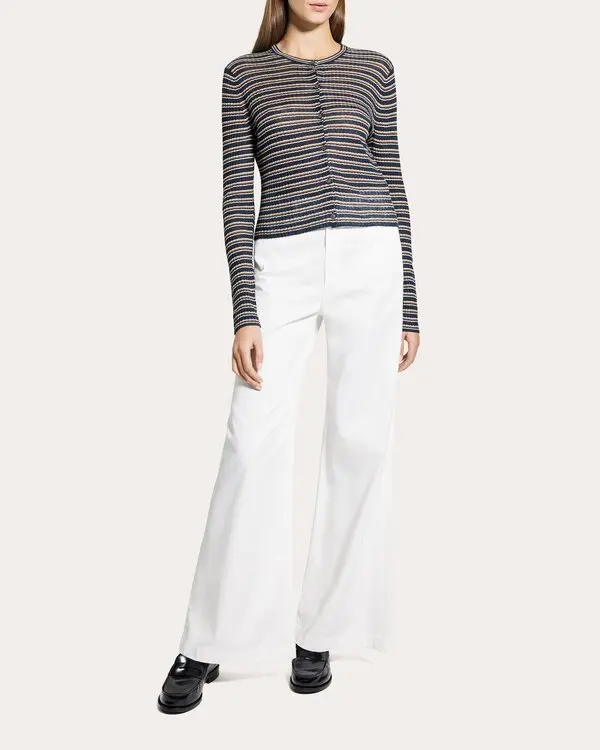 Theory Stripe Linen Knit Cropped Cardigan - Multicolor