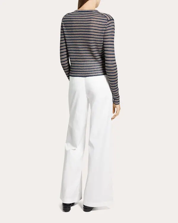 Theory Stripe Linen Knit Cropped Cardigan - Multicolor