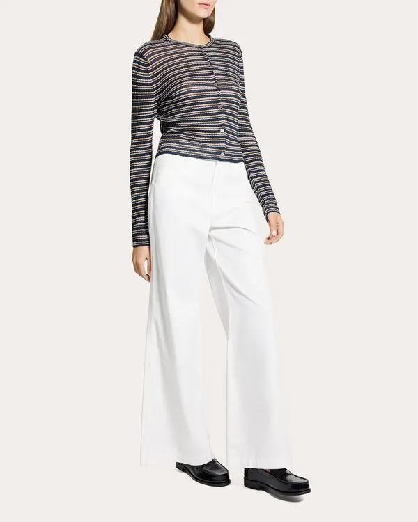 Theory Stripe Linen Knit Cropped Cardigan - Multicolor