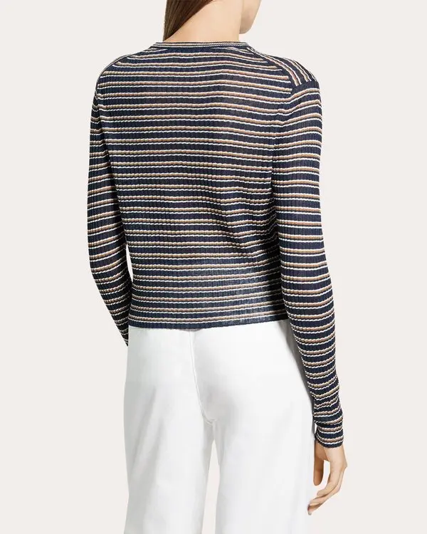 Theory Stripe Linen Knit Cropped Cardigan - Multicolor