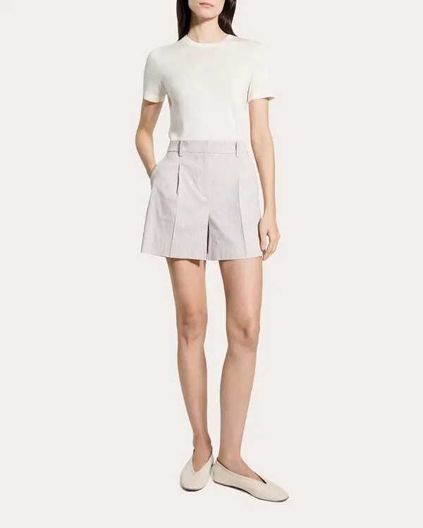Theory Textured Linen Blend Pleated Shorts - Neutral