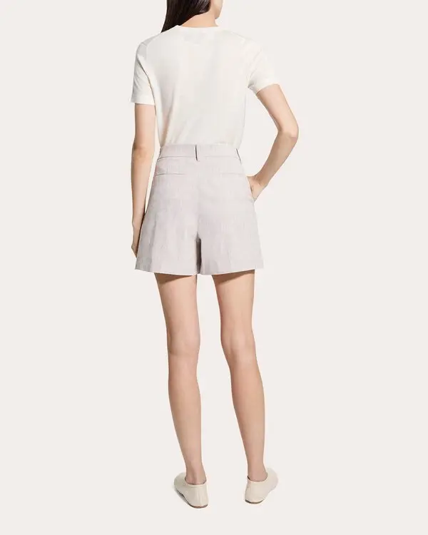 Theory Textured Linen Blend Pleated Shorts - Neutral